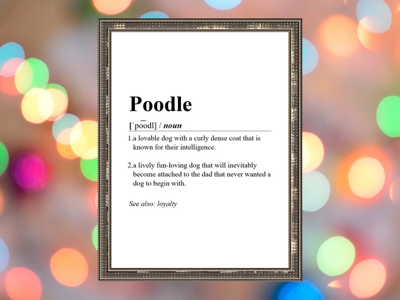 Poodle Definition Print | INSTANT DOWNLOAD | Wall Art Print | Word ...