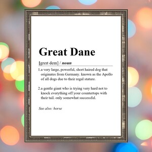 Great Dane Definition Print | INSTANT DOWNLOAD | Wall Art Print | Word ...