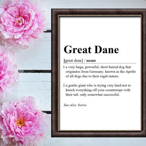 Great Dane Definition Print INSTANT DOWNLOAD Wall Art Print Word ...