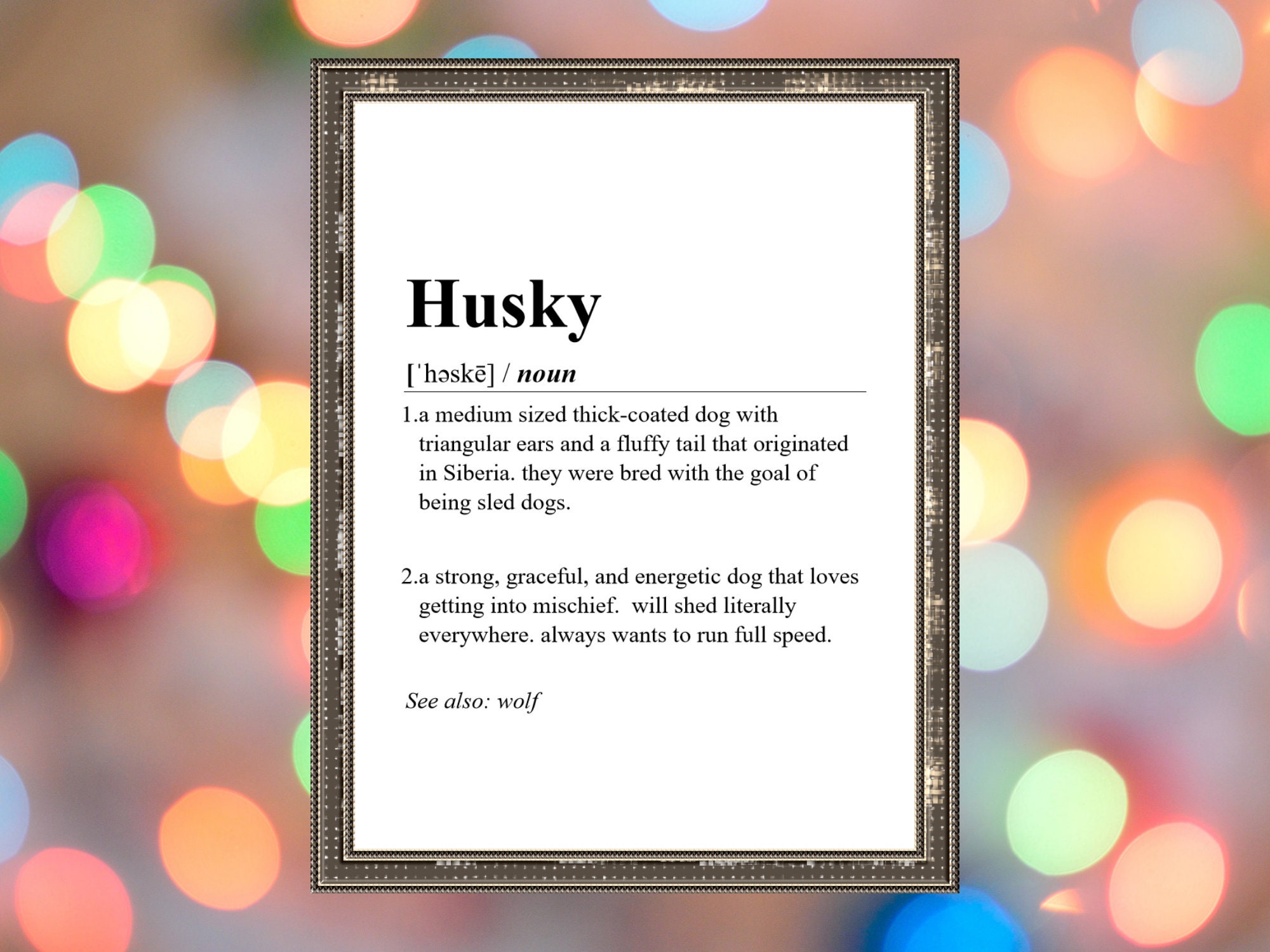 Husky Definition Print | INSTANT DOWNLOAD | Wall Art Print | Word ...