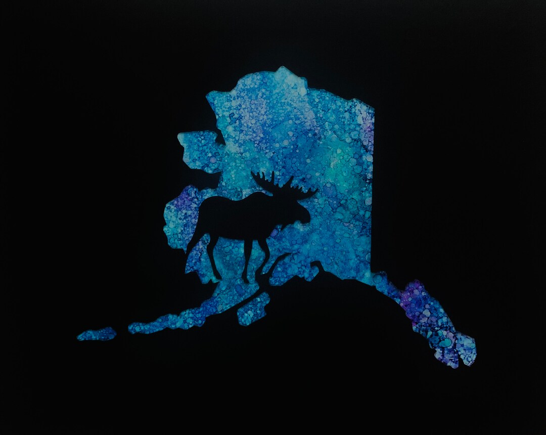 Alcohol Ink Alaska Moose, Original Black Matted Art, Ready to Be Framed ...