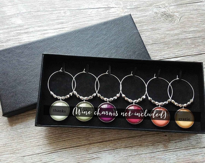 Wine Charm Gift Box Display, Elegant Black Exterior With Black Velvet ...