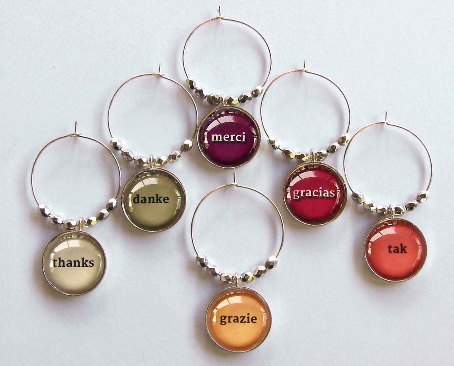 Thankful Wine Charms Silver and Glass Set of Six Premium - Etsy