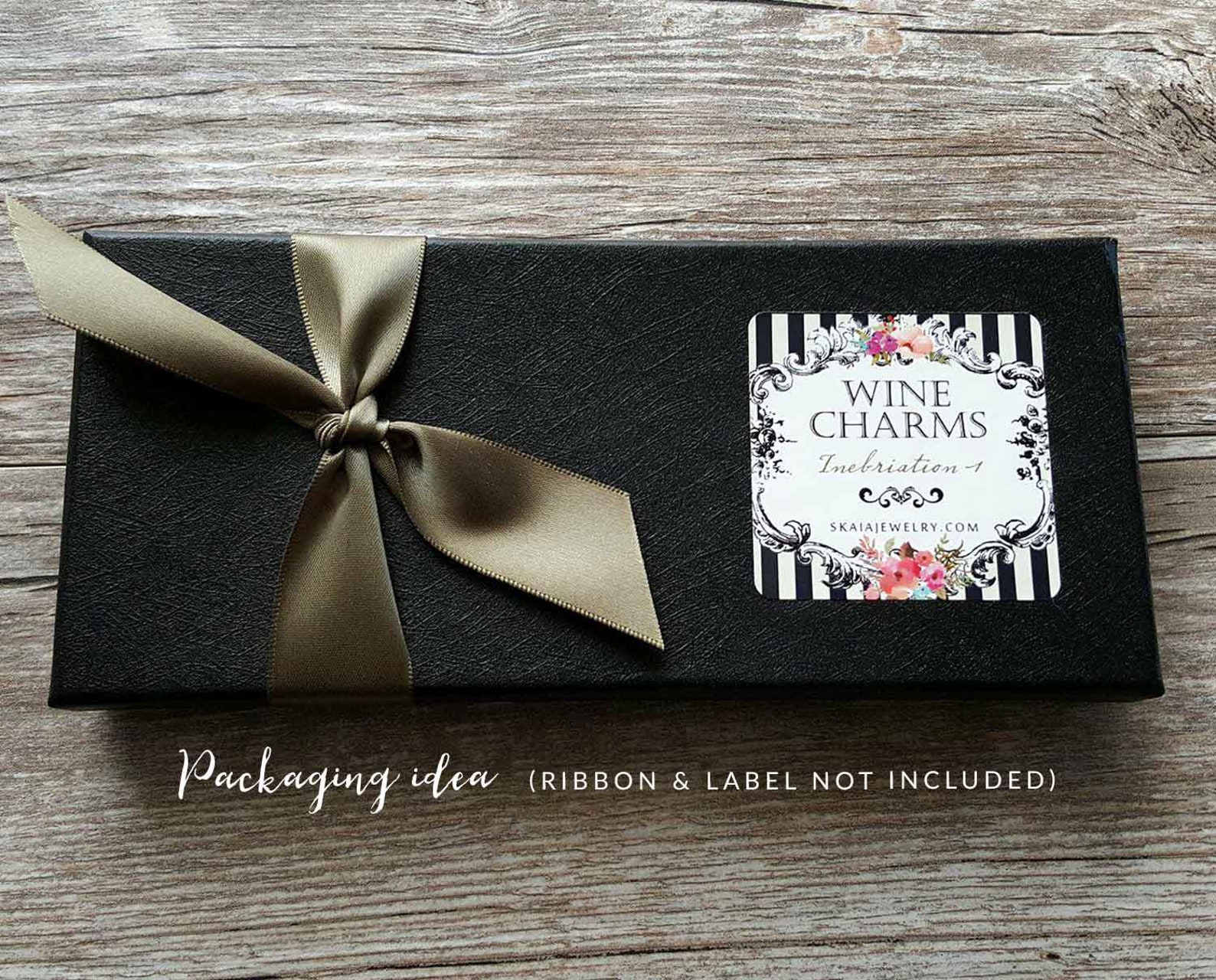 Wine Charm Gift Box Display, Elegant Black Exterior With Black Velvet ...