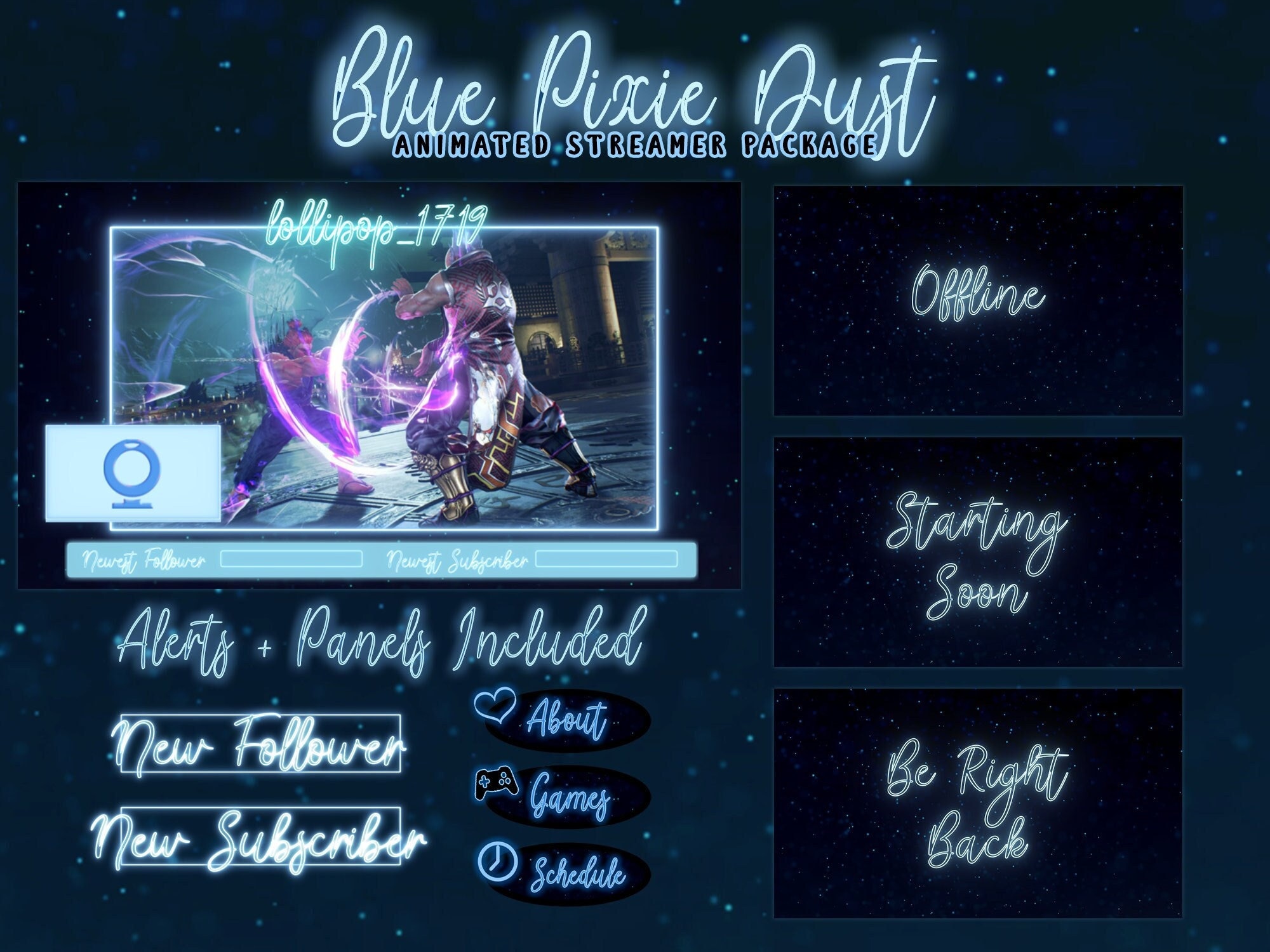 Animated Blue Neon Pixie Dust Stream Overlay Twitch Streamer Teal Aqua ...