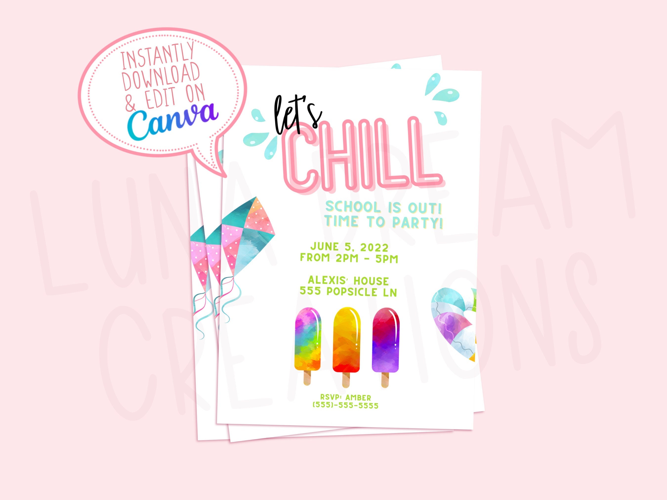 Let’s Chill Summer Pool Party Invitation | End of School | Instant ...