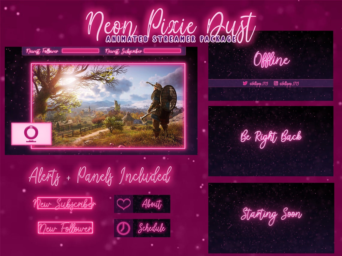 Animated Neon Pixie Dust Stream Overlay | Instant Download | Twitch ...