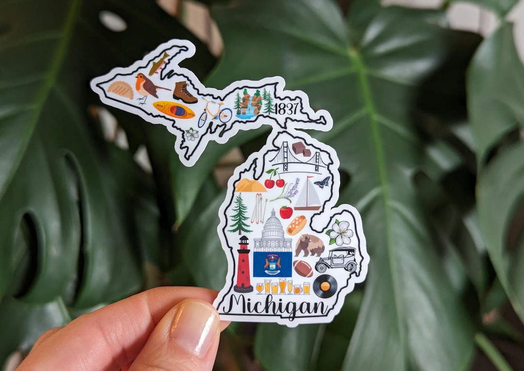 Michigan Sticker, the Wolverine State, MI Landmark Icons, State Pride ...