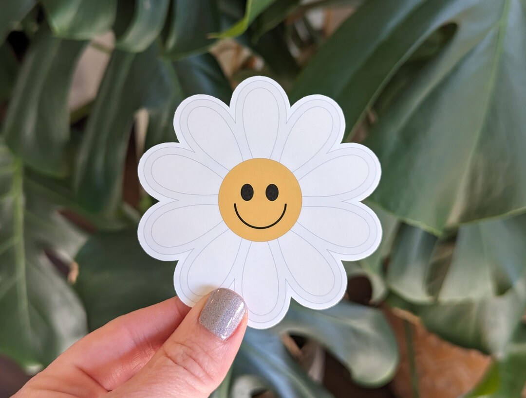 Daisy Flower Smiley Face Sticker - Etsy