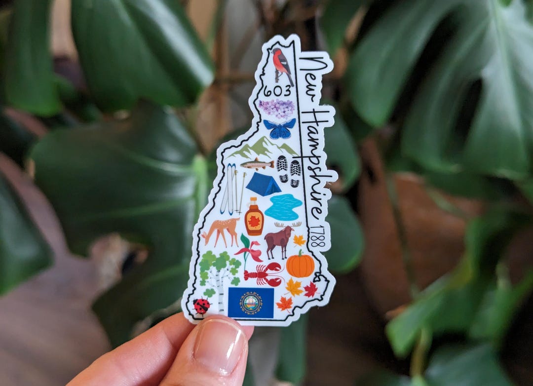 State of New Hampshire Sticker, White Mountain State, Granite State ...