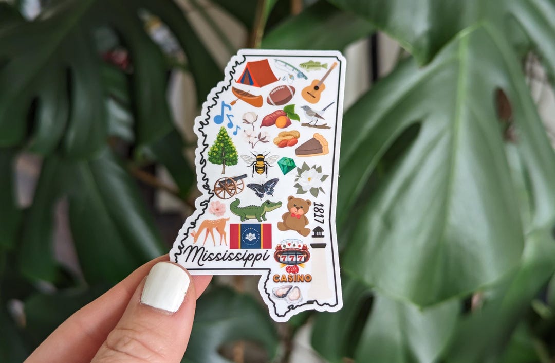 State of Mississippi Sticker, the Magnolia State, Souvenir Sticker - Etsy