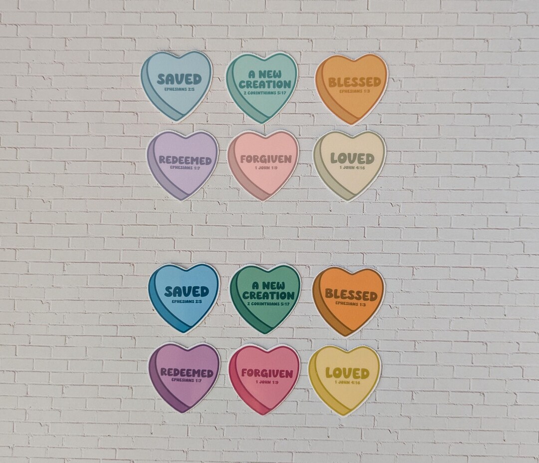Conversation Hearts Bible Verse Stickers, Mini 1 Inch, Set of 6 ...