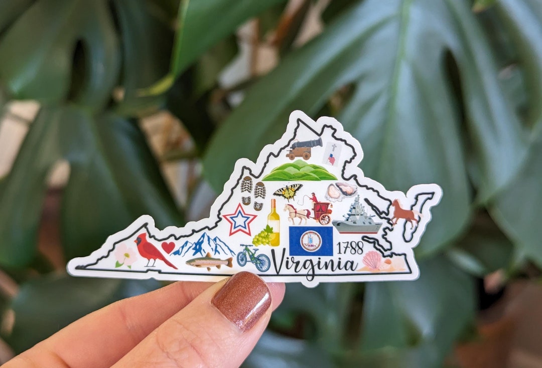Virginia Sticker, Old Dominion, VA Landmark Icons, State Pride Travel ...