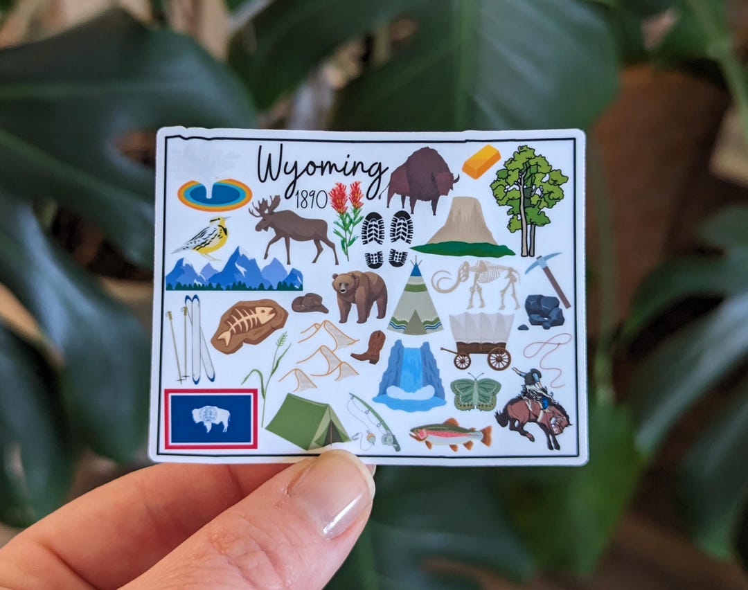 Wyoming Sticker, the Equality State, Cowboy State, WY Landmark Icons ...