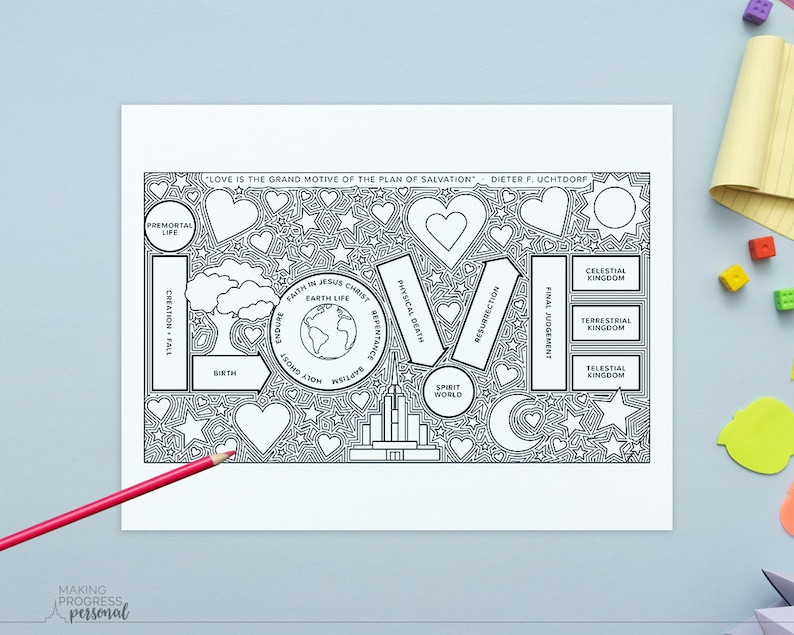 Plan of Salvation “LOVE” Poster + Lesson Cutouts + Coloring Page ...