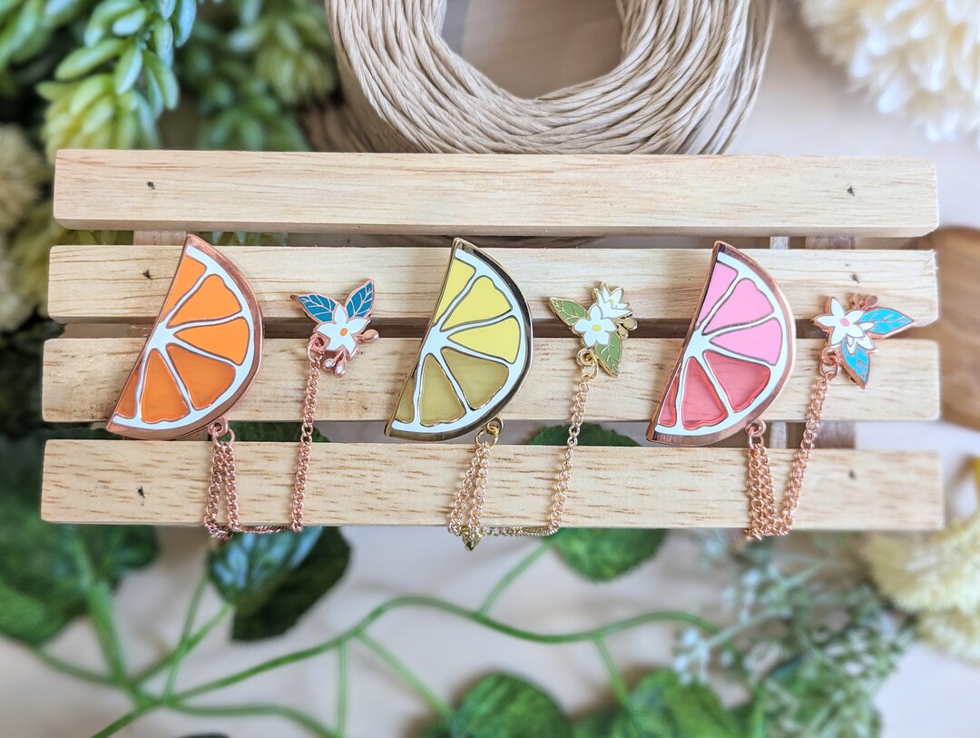 Citrus Dual Collar (hard Enamel) Pins Set - Orange, Lemon, Pink ...