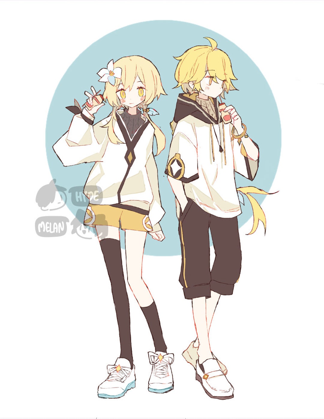 Casual Traveler Twins (genshin Impact) Aether & Lumine 8.5"x11" Poster ...