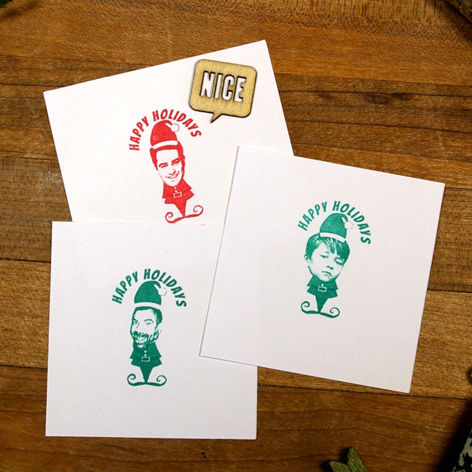 Personalized Rubber Stamp, Card ELF Holiday Design, Self-inking Holiday ...