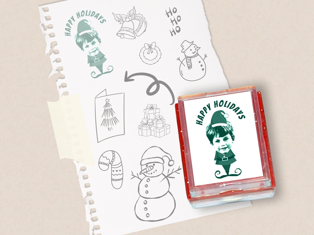 Personalized Rubber Stamp, Card ELF Holiday Design, Self-inking Holiday ...