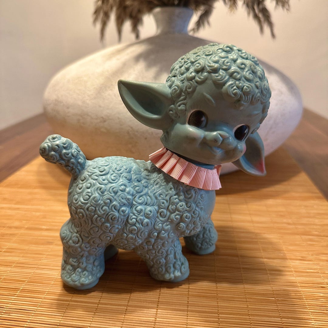 Vintage Rubber Lamb Squeak Toy, RARE Blue Variant Kitsch 1950s Sun ...