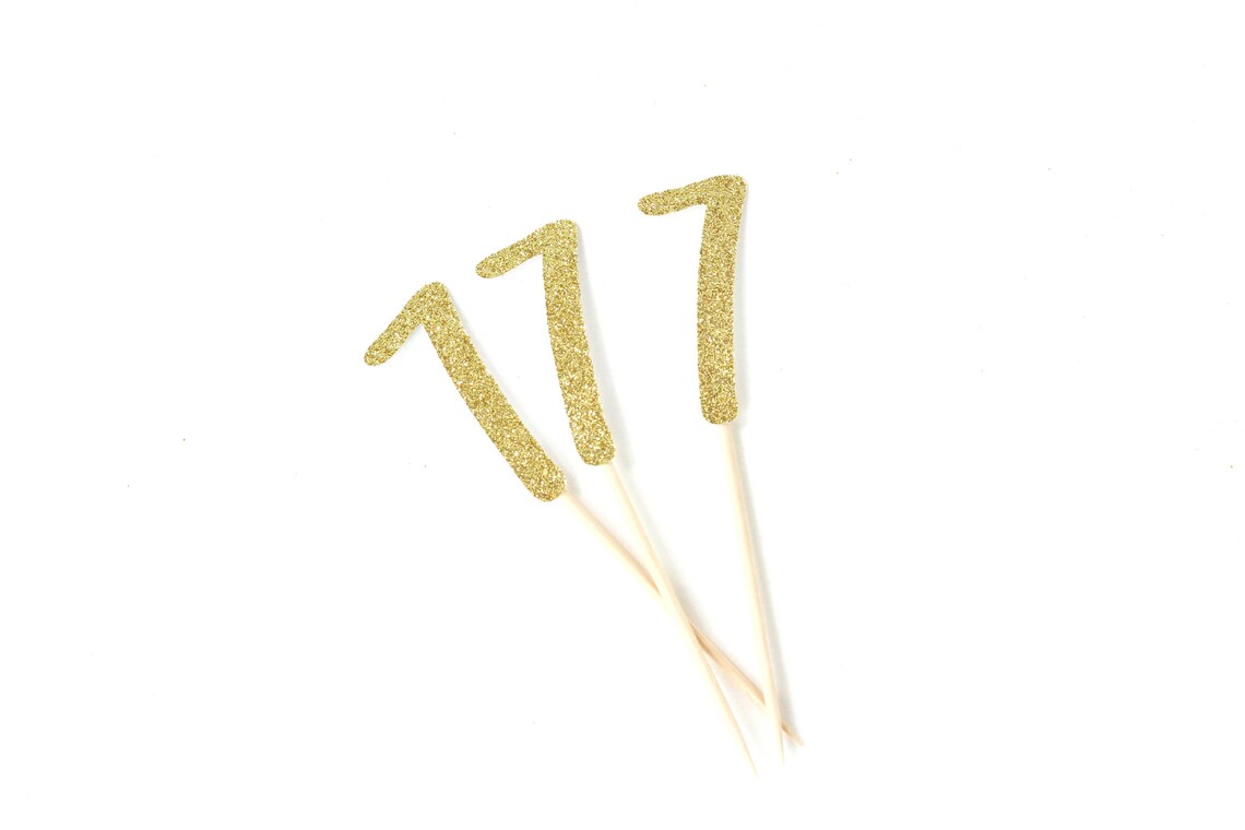 Number 7 Toothpick Toppers Gold Toothpick Topper Cupcake | Etsy