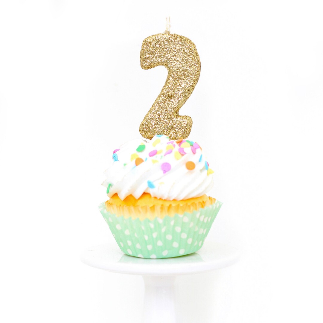3 Number 2 Candle Gold Two Cake Topper Birthday - Etsy