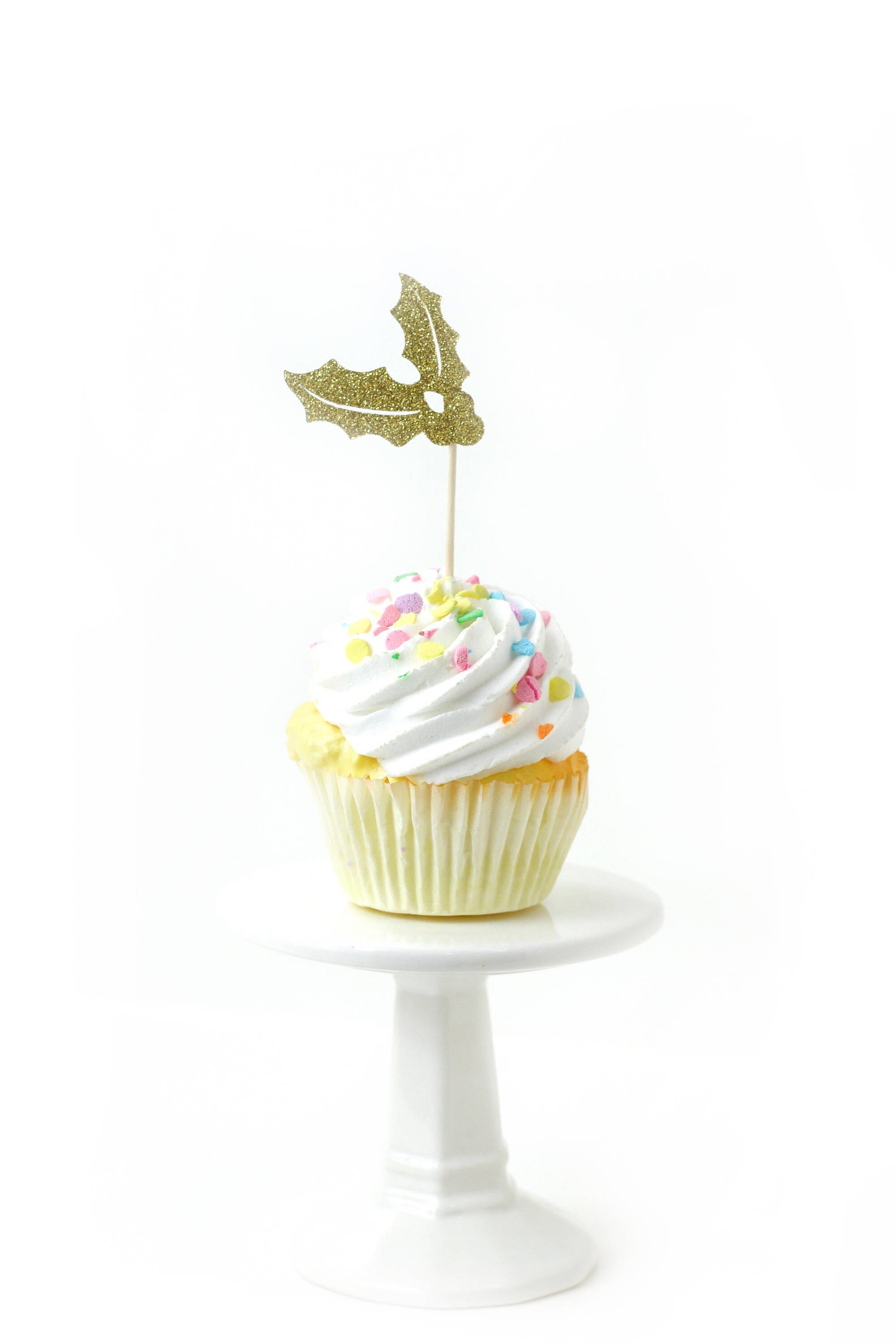 Holly/joy Toothpick Toppers Gold Toothpick Topper Cupcake - Etsy