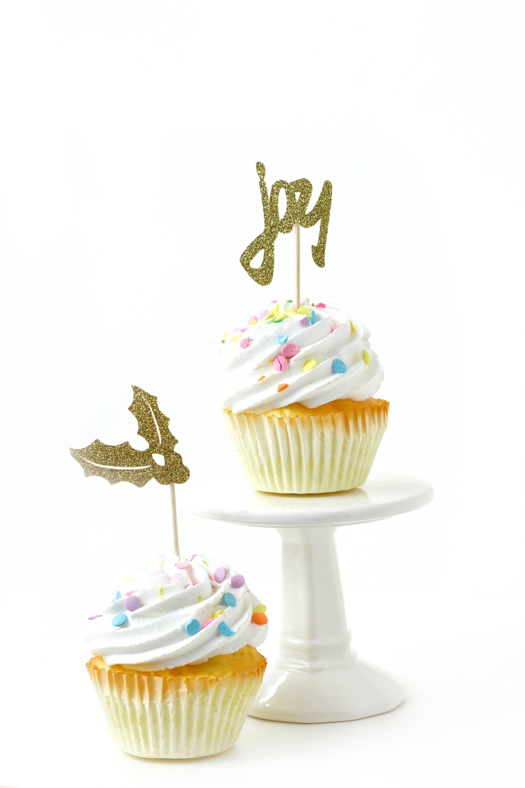 Holly/joy Toothpick Toppers Gold Toothpick Topper Cupcake - Etsy