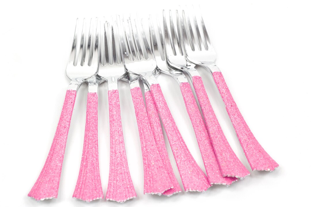15pc Silver Forks Hot Pink Glitter Decorative Silverware - Etsy