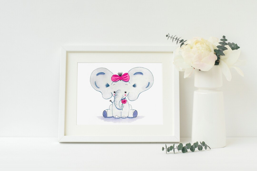 Elephant Watercolor, Elephant Nursery Set, Pink Elephant, Nursery Decor ...