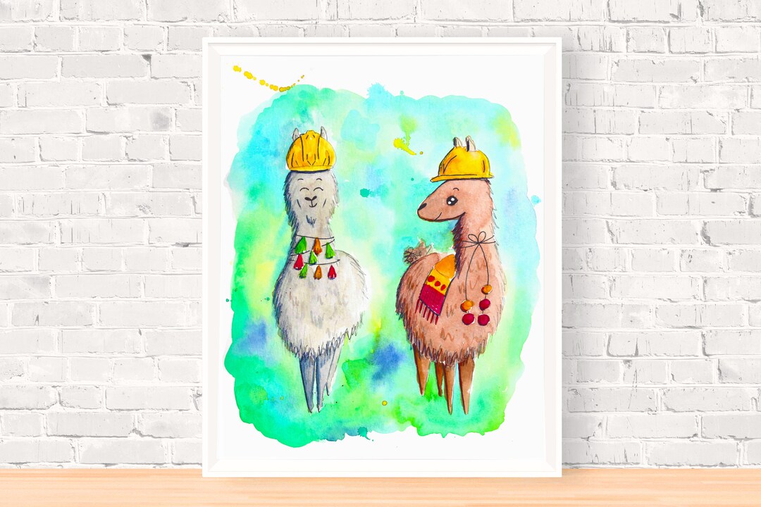 Llama Construction Poster, Boys Room Decor, Hard Hat Art - Etsy