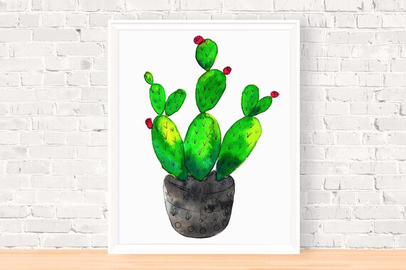 Watercolor Cactus Poster Succulent Wall Art Gallery Decor | Etsy