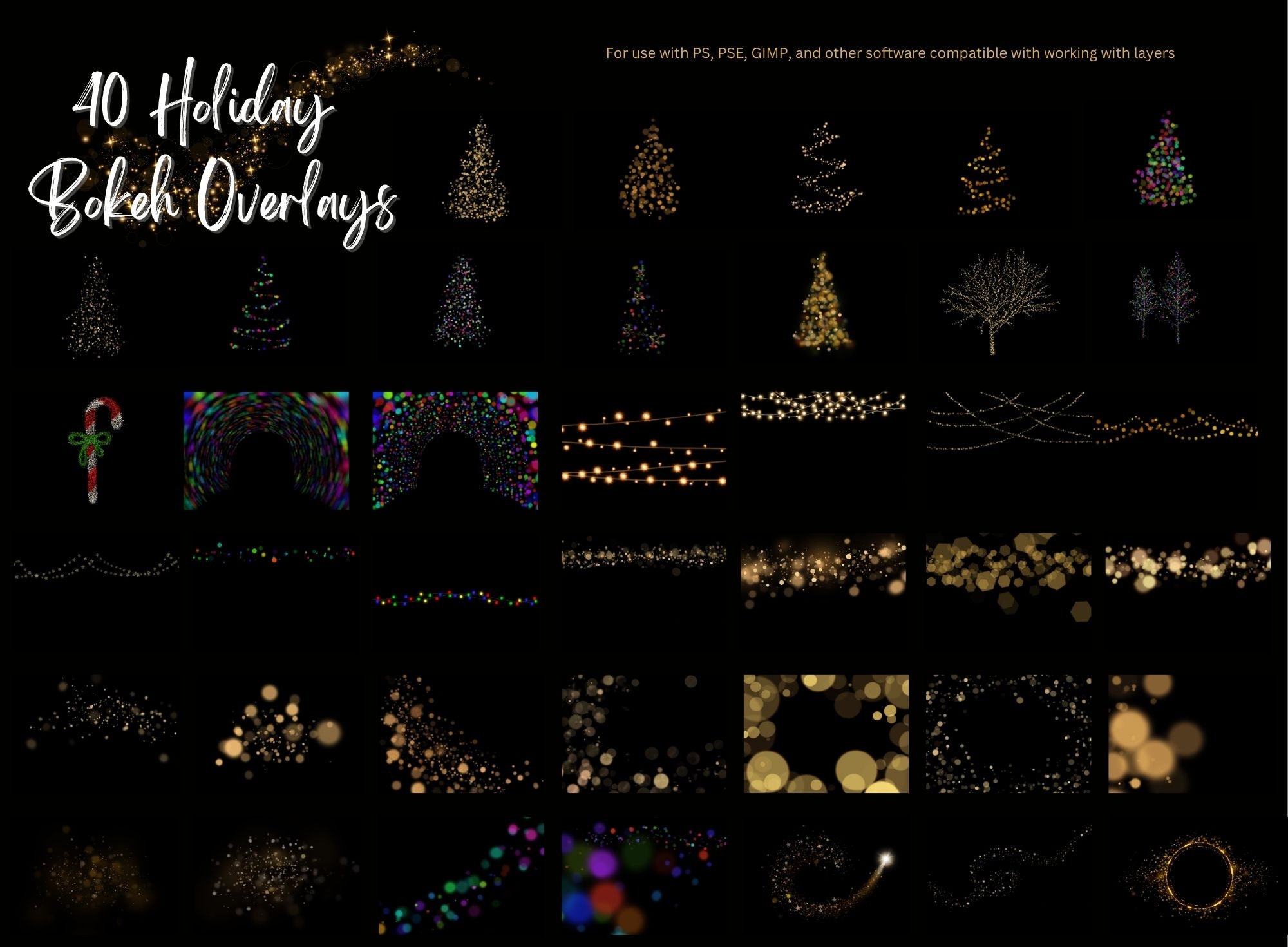 Christmas Bokeh Overlays: Holiday Lights for Photoshop (digital ...