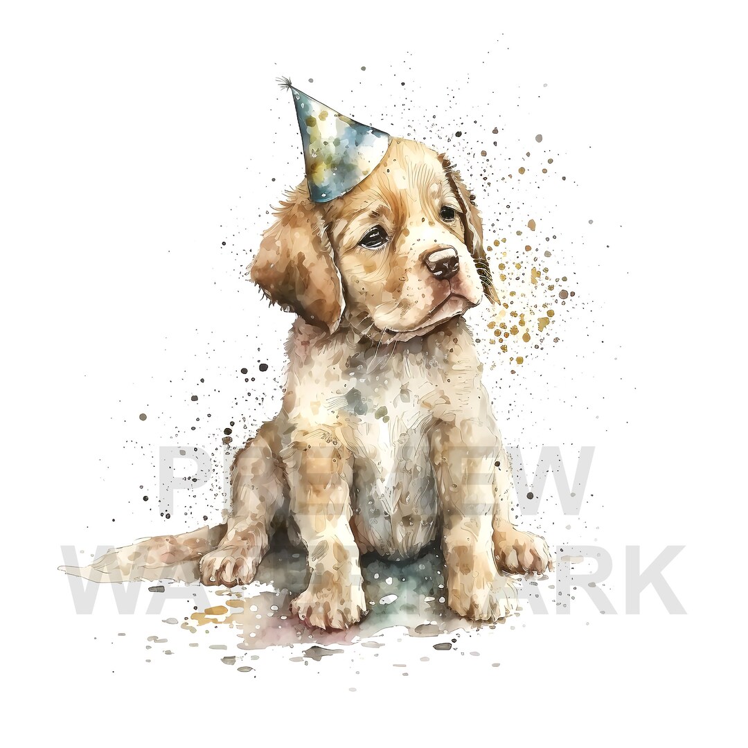 Cute Birthday Puppy Watercolor Colorful Digital Download - Etsy