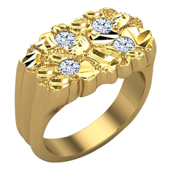 Solid Gold Nugget Ring Diamonds 18 Karat10k14k Yellow | Etsy