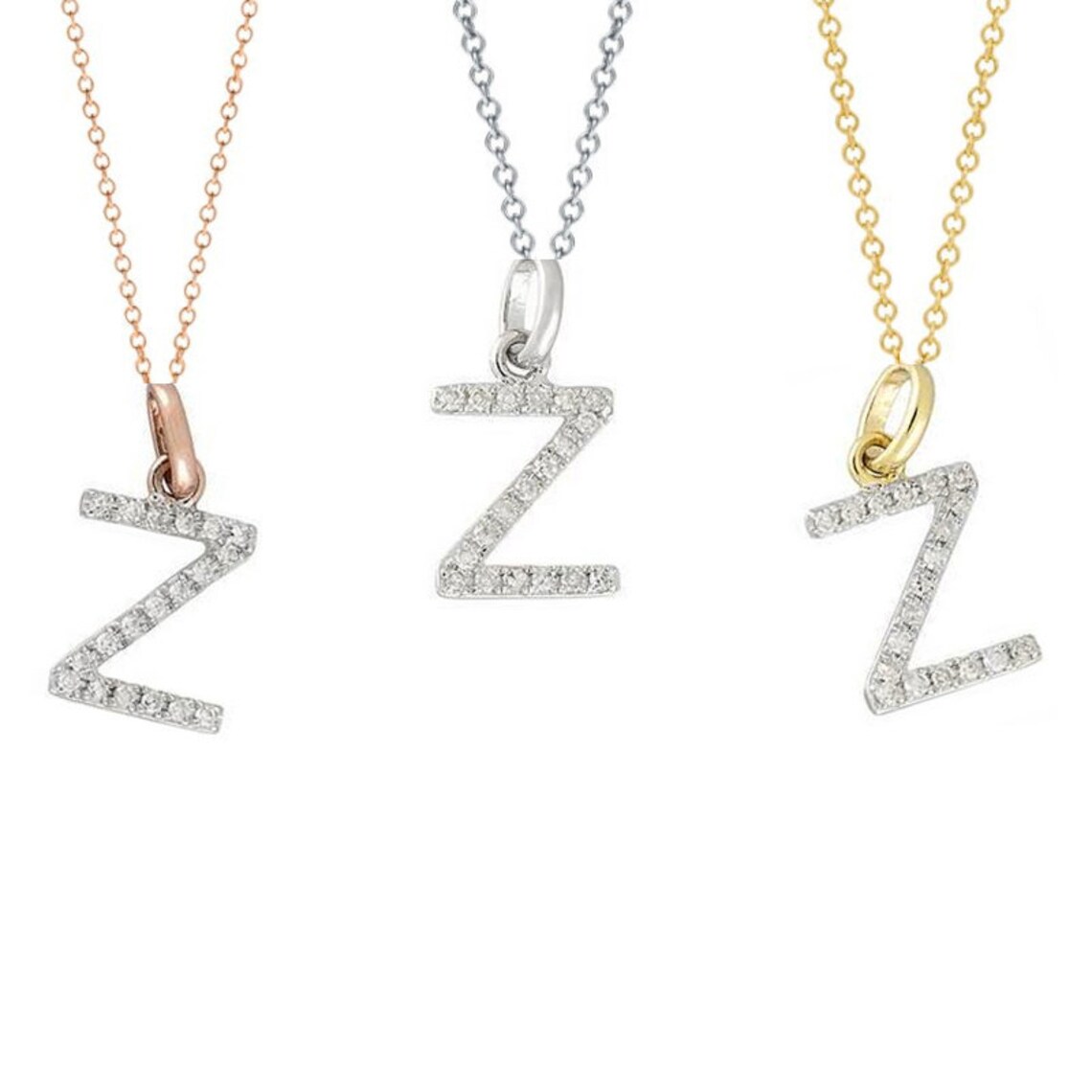 Tousiattar Diamond Letter Necklace Z Alphabet Pendant Solid 14K Gold ...