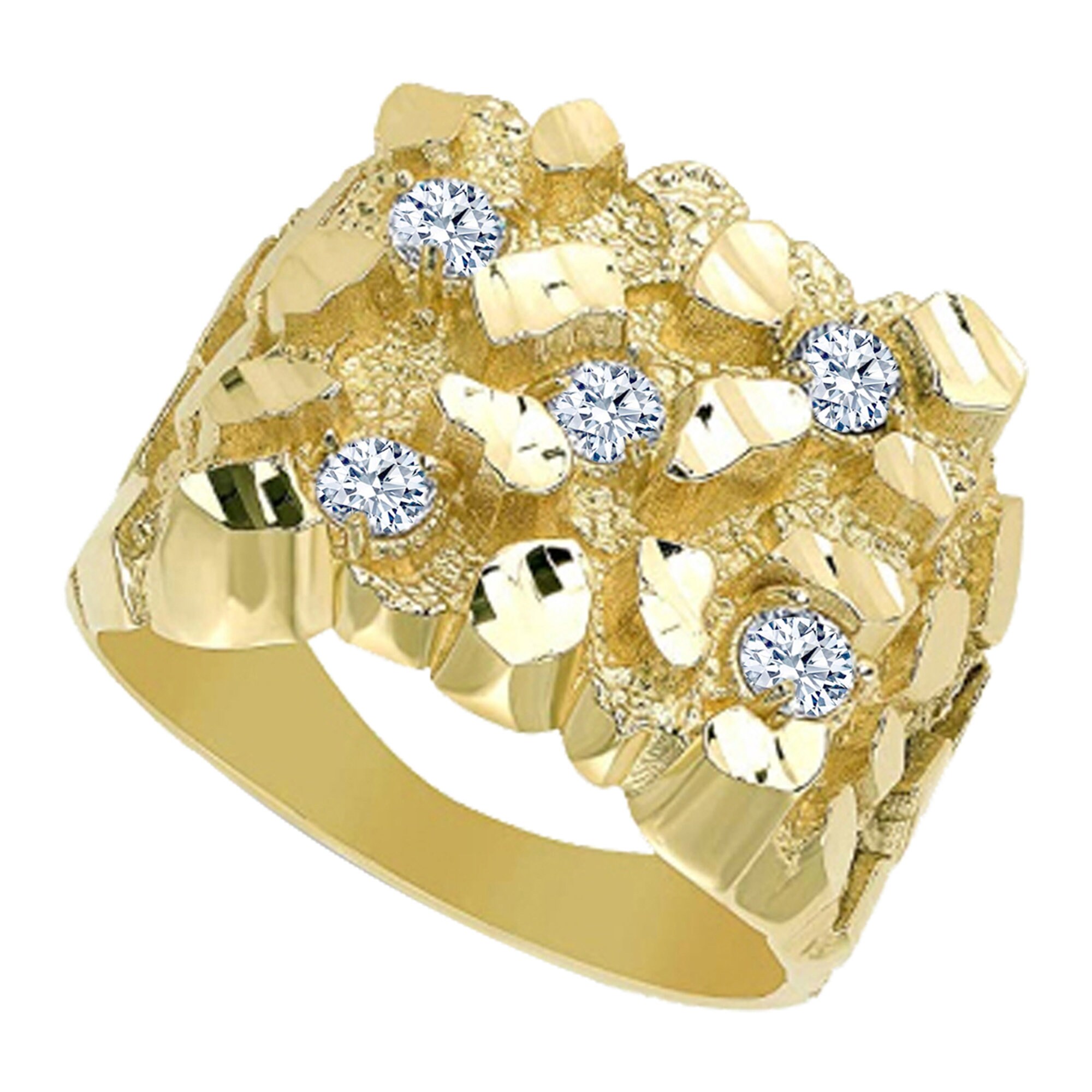 Mens Solid Gold Nugget Diamond Ring Solid 10k14k or 18 | Etsy