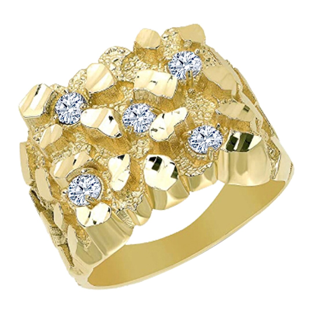 Mens Solid Gold Nugget Diamond Ring – Solid 10k,14k or 18 Karat Yellow ...