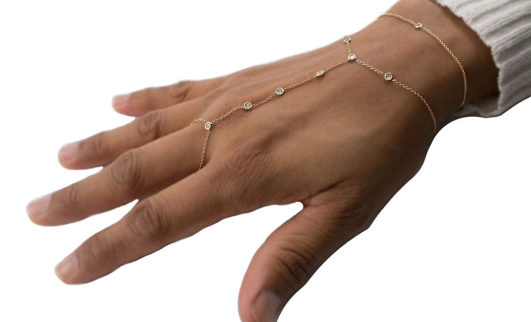 Tousiattar Finger Ring Bracelet 14k or 18k Yellow Gold Diamond Finger ...