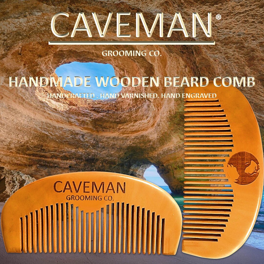 Handcrafted Natural Fine Tooth Wooden Pocket Beard Comb by Caveman® All ...