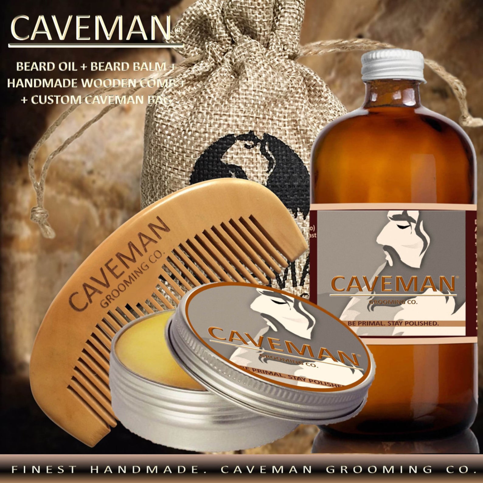 CAVEMAN Beard Set Beard Oil Beard Balm Handmade Comb - Etsy