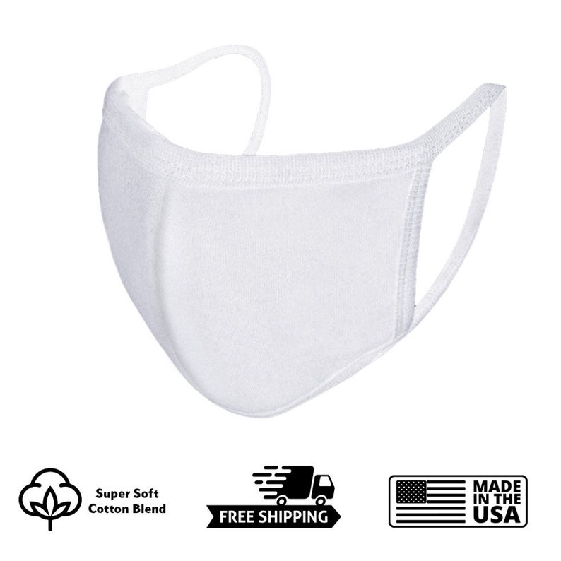 White Face Mask Adult Unisex 2-ply Soft Cotton USA Blend Mouth Mask ...