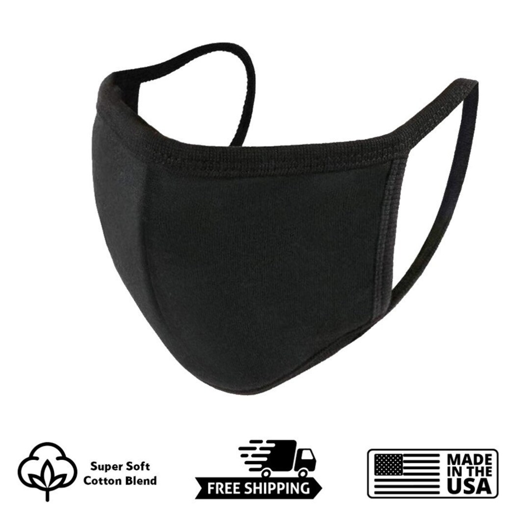 Black Face Mask With Adjustable Nose Wire Inside Adult Unisex 2-ply ...