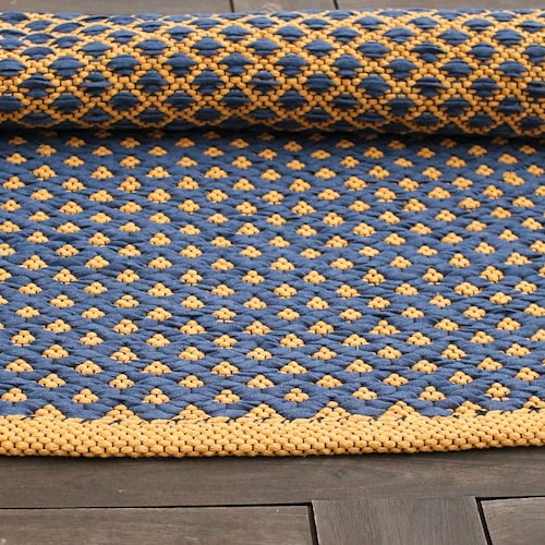 Navy Blue and Mustard Geometric Runner Rug / Kitchen Runner - Etsy