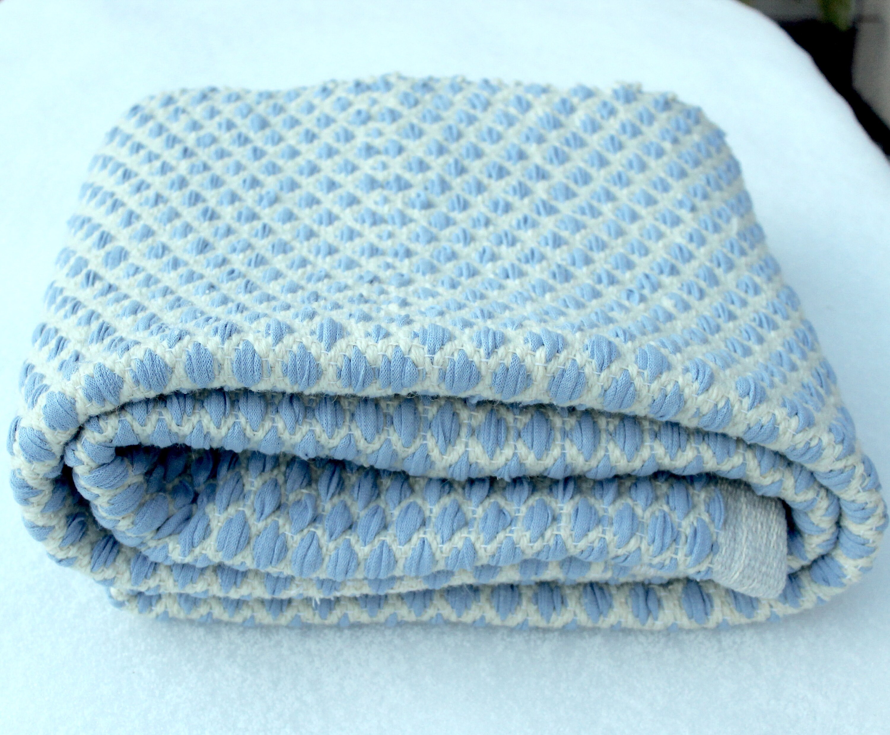 Light Blue and White 99 X 33 in Cotton Rug / Bedroom Rug / Light Blue ...