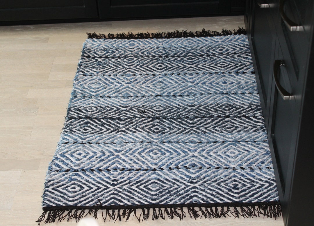 Denim Blue Rug /handwoven Kitchen Cotton Rug / Boho Denim Washable ...