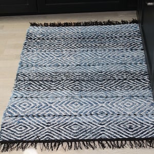 Denim Blue Rug /handwoven Kitchen Cotton Rug / Boho Denim Washable ...