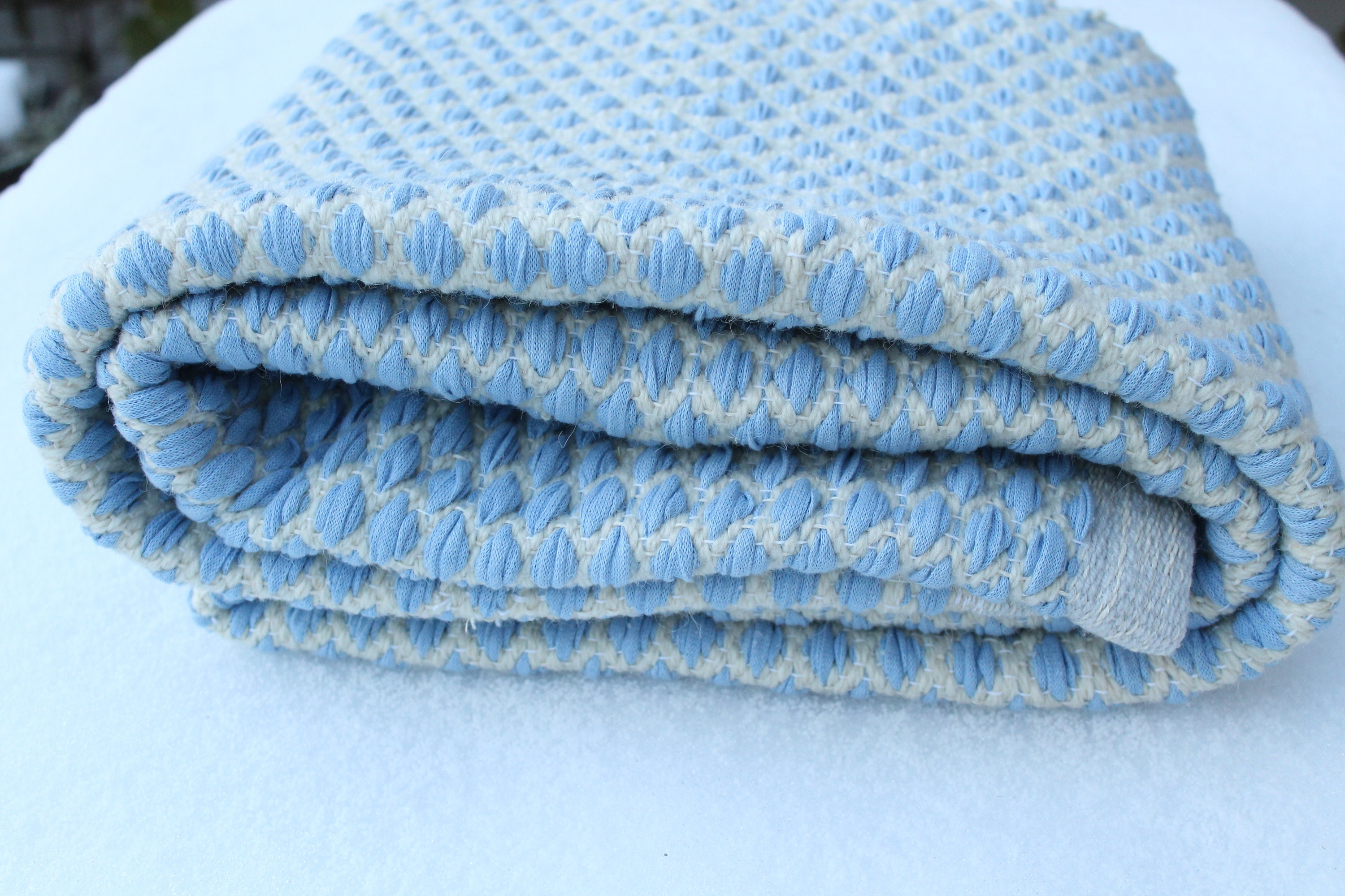 Light Blue and White 99 X 33 in Cotton Rug / Bedroom Rug / Light Blue ...