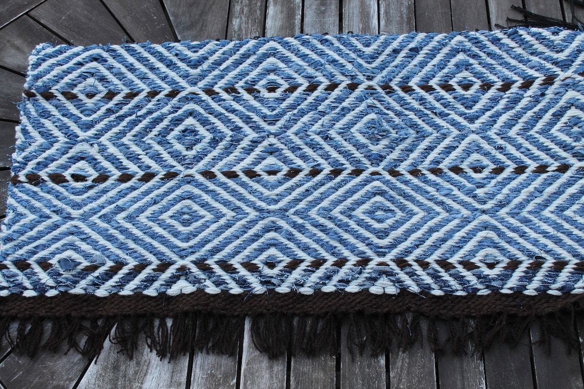 Denim Blue Rug /handwoven Kitchen Cotton Rug / Boho Denim Washable ...