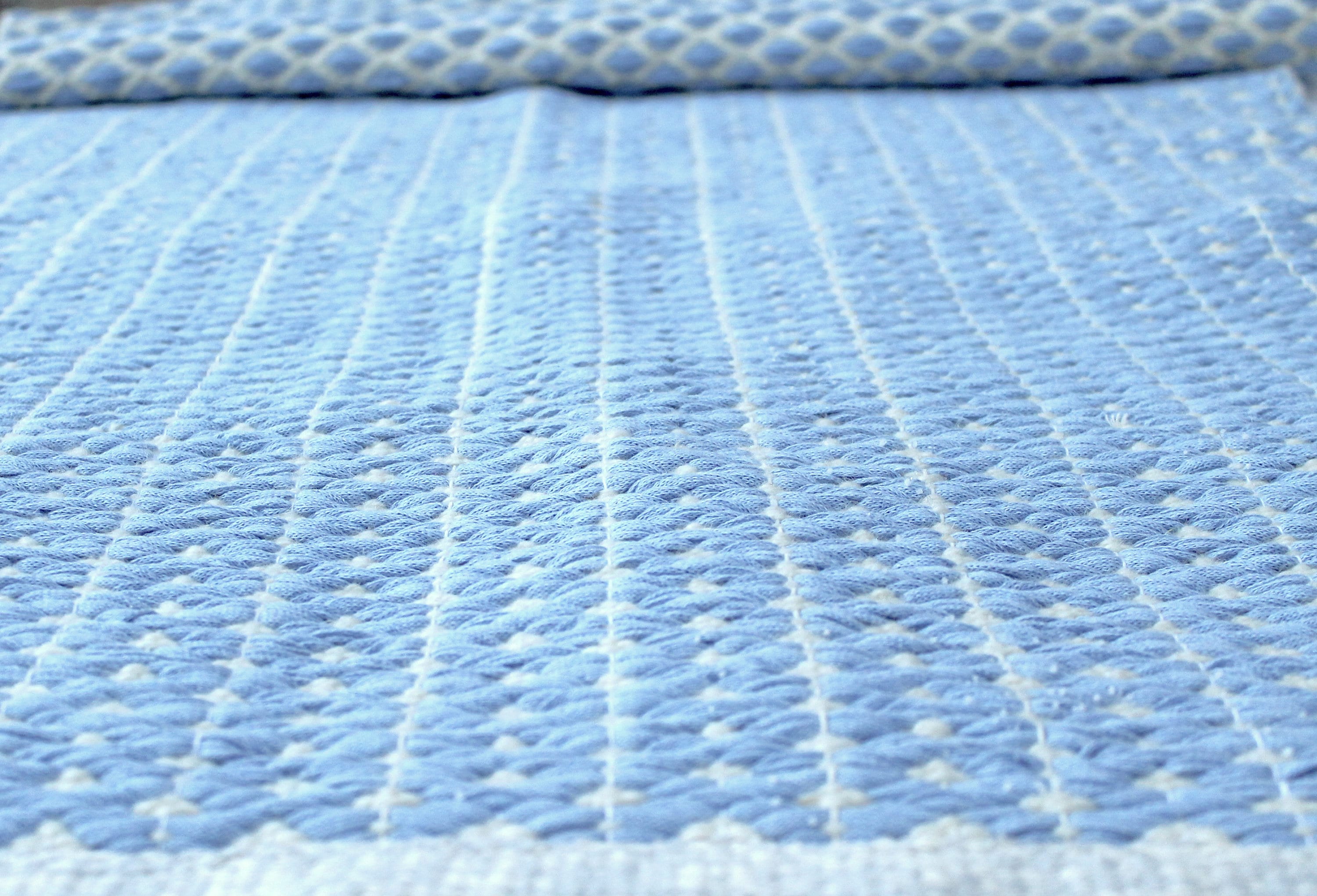 Light Blue and White 99 X 33 in Cotton Rug / Bedroom Rug / Light Blue ...